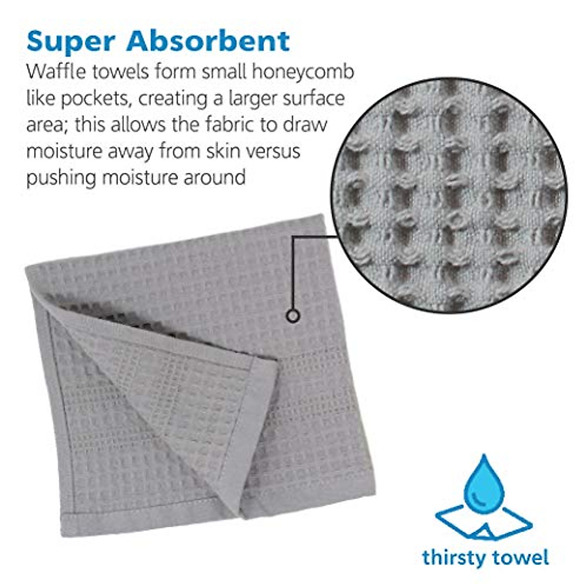 GILDEN TREE Waffle Towel Quick Dry Thin Exfoliating, 4 Pack Washcloths for Face Body, Classic Style (Pewter)