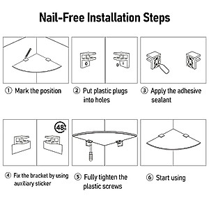 Bakzon 2-Pack Glass Corner Shower Shelves, Shower Wall Shelves for Inside Shower, Drill Free Shower Caddy Organizer with Aluminum Brackets for Bathroom