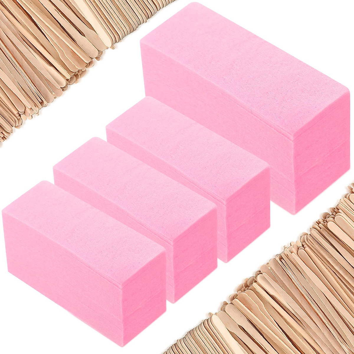 625 Pieces Wax Strips and Sticks Kit Includes 400 Pieces Waxing Strips Hair Removal Non Woven Wax Strips and 225 Pieces Wooden Smooth Wax Applicator Sticks for Women Body Facial Skin Hair Removal