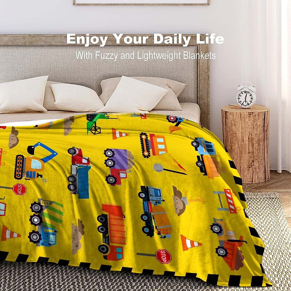 Cute Truck Construction Blanket Super Soft Flannel Throw Blankets Tractor Cars Blankets Bedding for Boys Girls Adults Gifts 50"x40"