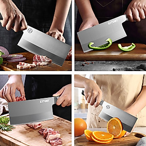 Kitory Meat Cleaver Knife 7"- Front Cutting Behind Chopping - German High Carbon Steel Blade, Chinese Qian Qie Hou Zhan Kitchen Chef`s Knife - 2024 Gifts - Metadrop Series MTD09S