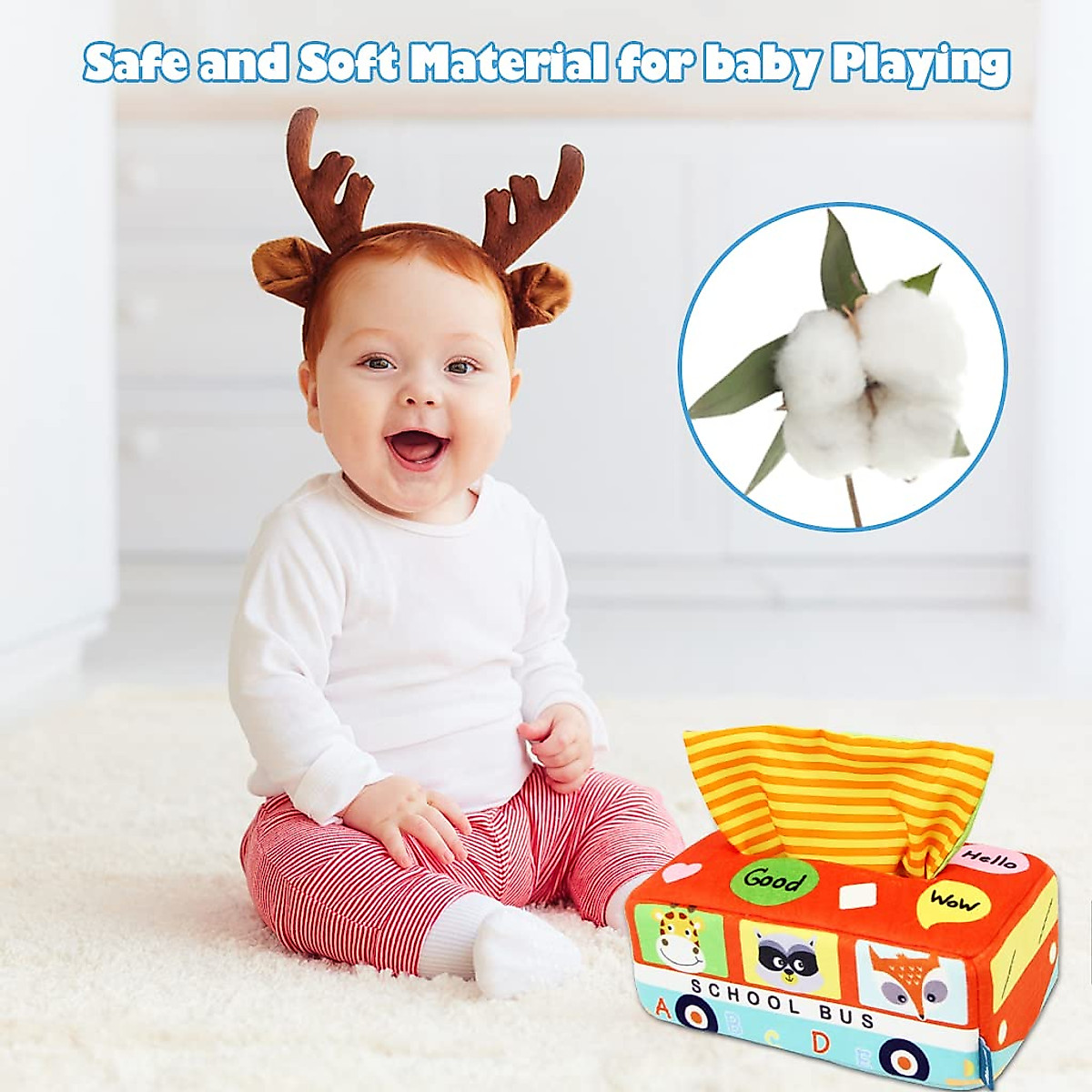 AIPINQI Baby Tissue Box Toy Magic Crinkle High Contrast Tissue Sensory Box Baby Toys to 6-12 Months