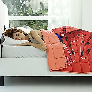 Zonli Miraculous Ladybug Weighted Blanket for Adult (15lbs, 48" x 72", Marinette) Cooling Breathable Heavy Blanket Microfiber Material with Glass Beads All Seasons Comfort Blanket Valentine's Day Gift