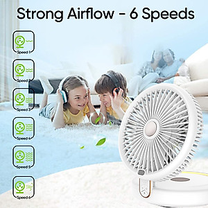 Jassco Air Circulator Fan, Table Fan, Portable Oscillating Desktop Fan, Wall-Mounted Fan, 6 Speeds, Personal Cooling Fan with LED Night Light for Home, Dorm, Workout,White