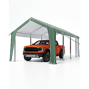DEXSO Carport 13'x20' Heavy Duty Portable Garage, 1.0 mm Steel Poles & 180 g PE Waterproof Canopy, for Pickup Truck, and Boat, Green