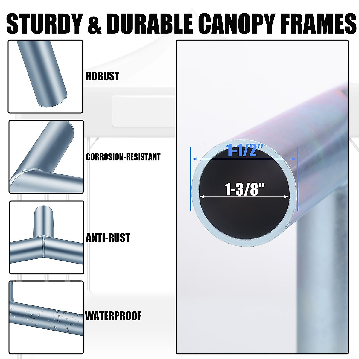 Blulu 12 Pieces 8 Leg Style Canopy Fittings Kit Low Peak Shed Frame Kit Canopy Frame Only Metal Garage Kit for 1 3/8-inch Top Rail Flower Stands and Greenhouse Frames Awnings