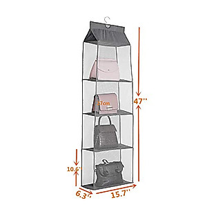 iEventStar 4 Grids Pockets Hanging Bag Handbag Purse Storage Organizer Holder for Wardrobe Closet Hanging Shelves (Gray, 4 Grids)