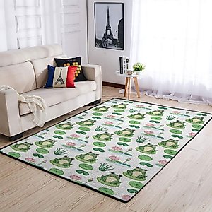 Cartoon Frogs Flower Leaves Pond Area Rugs Water Lilies Lake Floor Carpet Animals Throw Mat for Baby Toddler Nursery Bedroom Bathroom Living Room Kitchen Laundry Home Decor Playmat 20x32inch