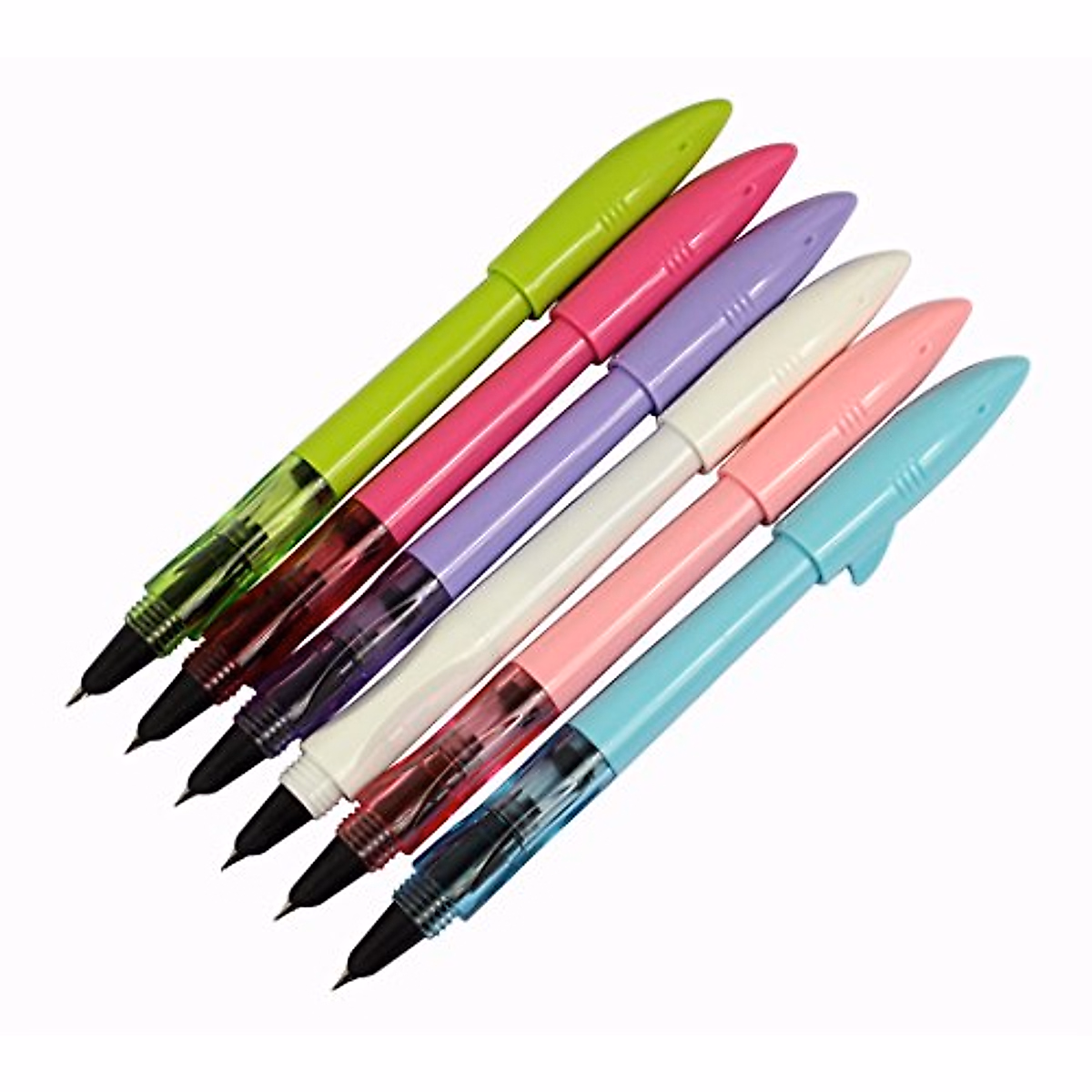Hillento Jinhao Fountain Pen Set, Shark Series Plastic Fountain Pen Set, Diversity Color(Green, Light Blue, Pink, Purple, Rose Red, White), Set of 6