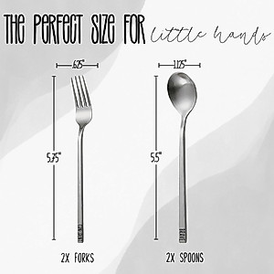 Toddler Spoons and Forks for Self Feeding | 4pc Stainless Steel Utensils Engraved with Positive Words to Encourage Eating | Ages 2-6 Kids Utensils