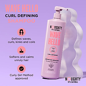 Noughty Wave Hello Curl Defining Shampoo (1L) - Vitamin Rich Formula for Curly and Wavy Hair, 97% Natural, Sulphate Free, Vegan
