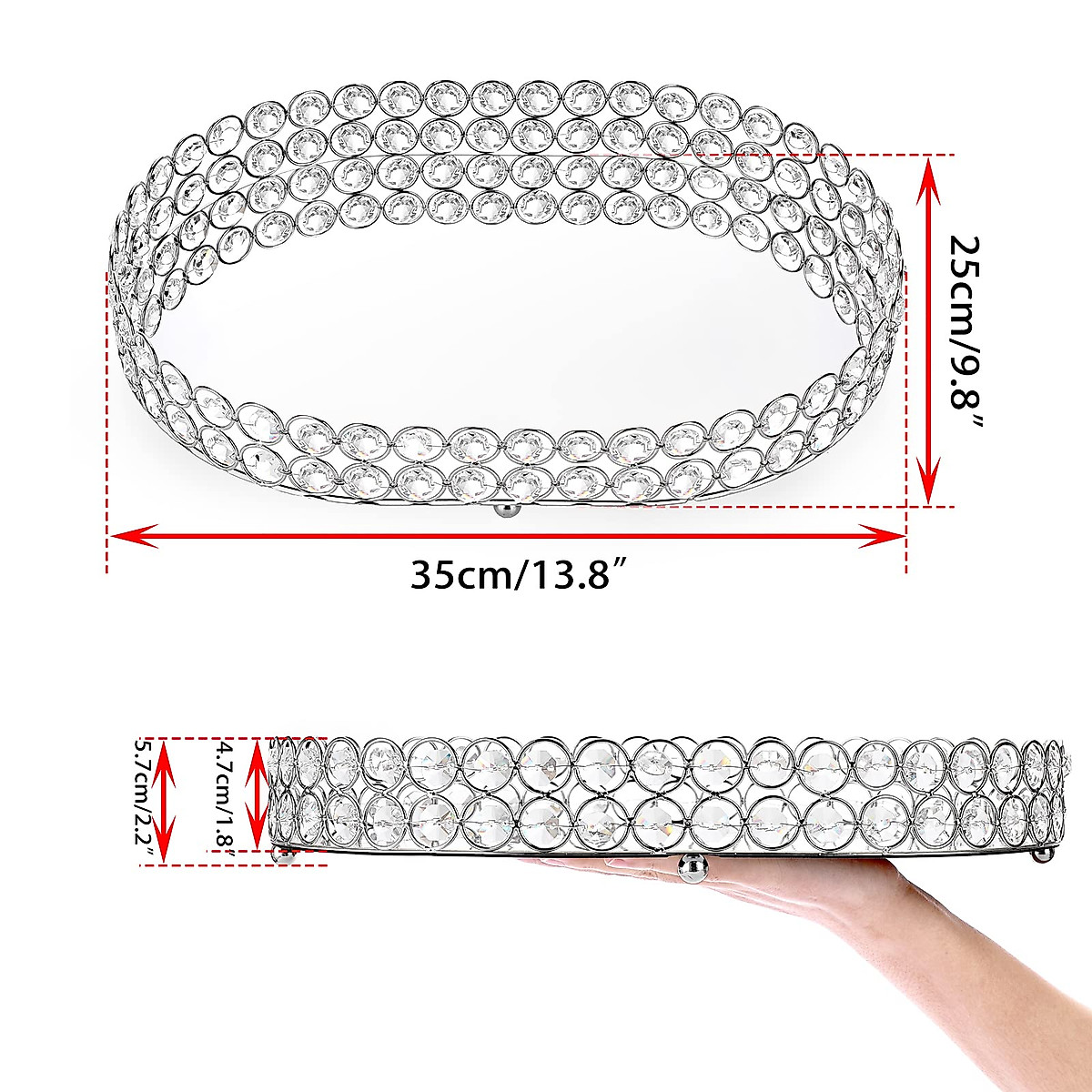 Hipiwe Crystal Vanity Tray, Mirrored Dresser Perfume Trays for Makeup Tray Cosmetic Skin Care Storage, Jewelry Trinket Organizer Tray for Bathroom Countertop Home Decor, Large