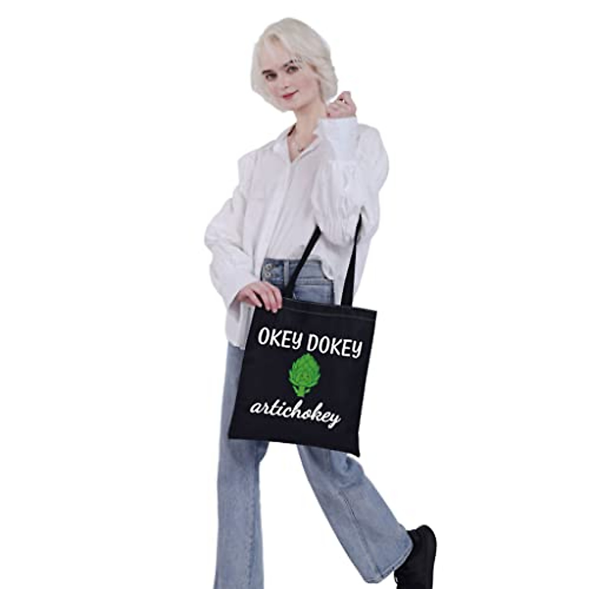 VAMSII Okey Dokey Artichokey Tote Bag Artichoke Shopping Bag Funny Artichoke Gifts for Vegetable Lovers Farmers Market Tote Bag (Tote Bag)
