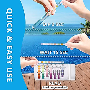 Pool Test Strips 7 in 1, 100 ct Spa Test Strips for Hot Tub Water, Pool Test Strips for Inground Pool, Testing Hardness, Free Chlorine, Bromine, Total Chlorine, Cyanuric Acid, Total Alkalinity, pH