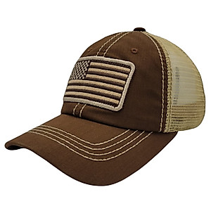 Honor Country US Flag Soft Cotton Baseball Hat USA American Trucker Cap (Brown)