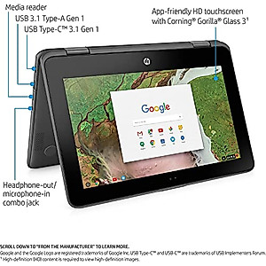 HP Chromebook 11 x 360 2-IN-1 11.6 inches (1366x768) TOUCHSCREEN, Celeron Dual-Core N3350, 32GB SSD, 4GB, Bluetooth, Webcam Chrome OS (GRAY) (Renewed)
