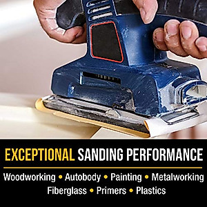 Dura-Gold Premium 80, 120, 150, 220, 320 Grit 1/3 Sheet Size Gold Sandpaper with Hook & Loop Backing, 3-2/3" x 9", 4 Each, 20 Total - Sanding Wood Woodworking, Automotive, Finishing Jitterbug Sander