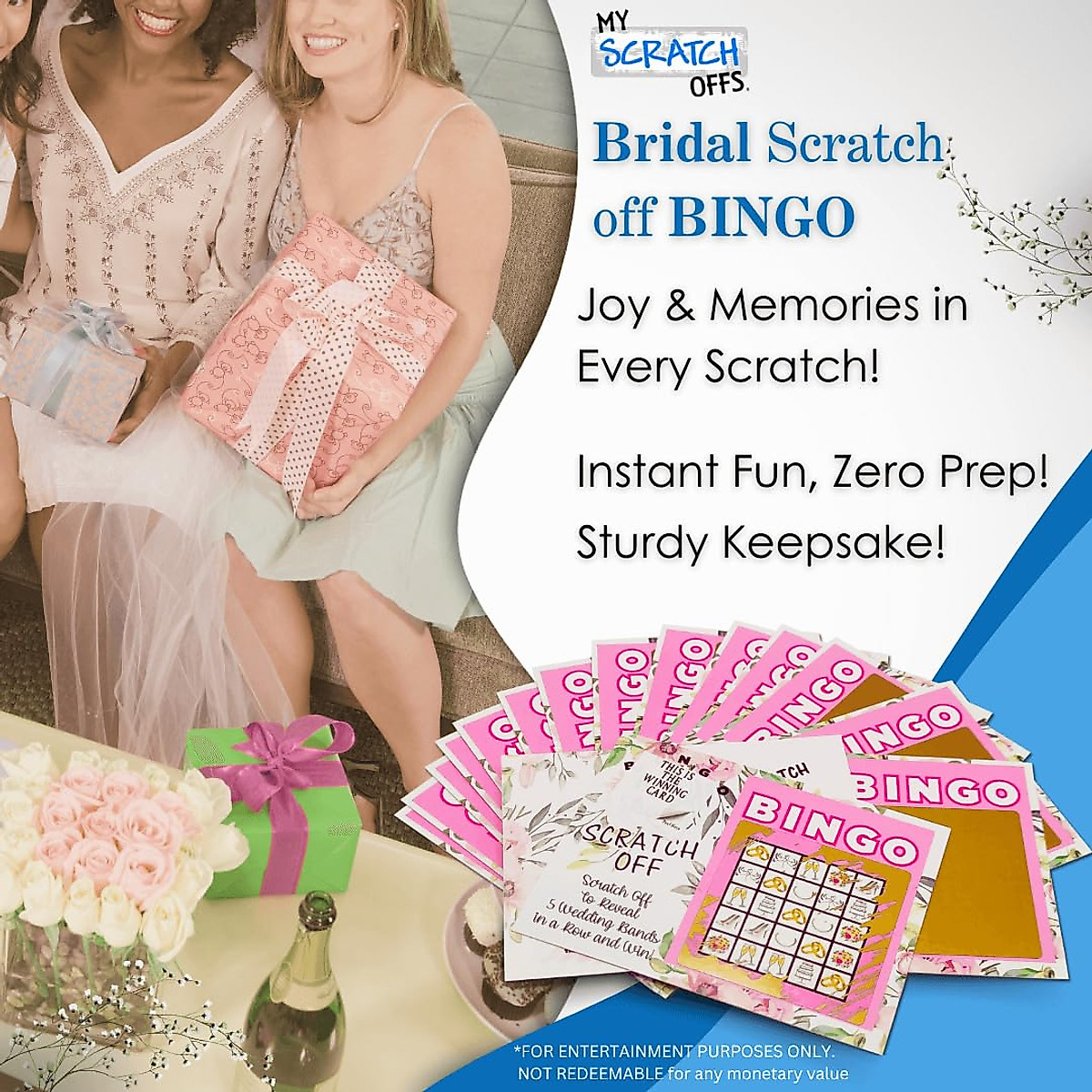My Scratch Offs - 26 Pink Floral Scratch Off Bingo Cards Perfect for Bridal Shower Games, Wedding Party, Bridal Party Favors - Fun and Easy Bingo Game Cards