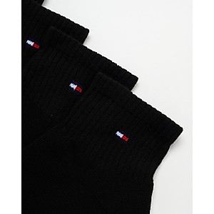 Tommy Hilfiger Mens Athletic Socks Cushion Quarter Cut Ankle Socks (12 Pack), Size 7-12, Black Flag