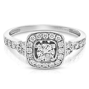 Vir Jewels 3/4 cttw Diamond Halo 4-Prong Wedding Engagement Ring Cushion 14K White Gold Size 6.5