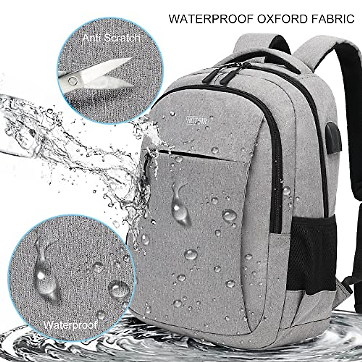 Extra Large Travel Laptop Backpack, Fit for 16 Inch Laptop with USB Charging Port, Headphone Port, 37L Waterproof Overnight Notebook Computer Backpack, Work Business College School Daybag (Grey)