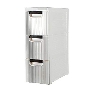 Dresser Storage Drawer Units Narrow Rolling Storage Cabinet Plastic Drawer Storage Cart on Wheels,Standing Shelf Units for Bathroom Bedroom Office Kitchen Living Room (White-3-Tire with Wheels)