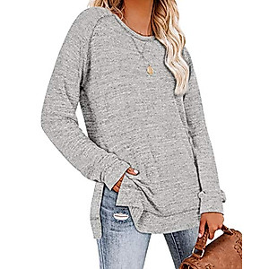 Aokosor Womens Tops 2024 Trendy Oversized Casual Sweaters Long Sleeve Shirts Light Grey L