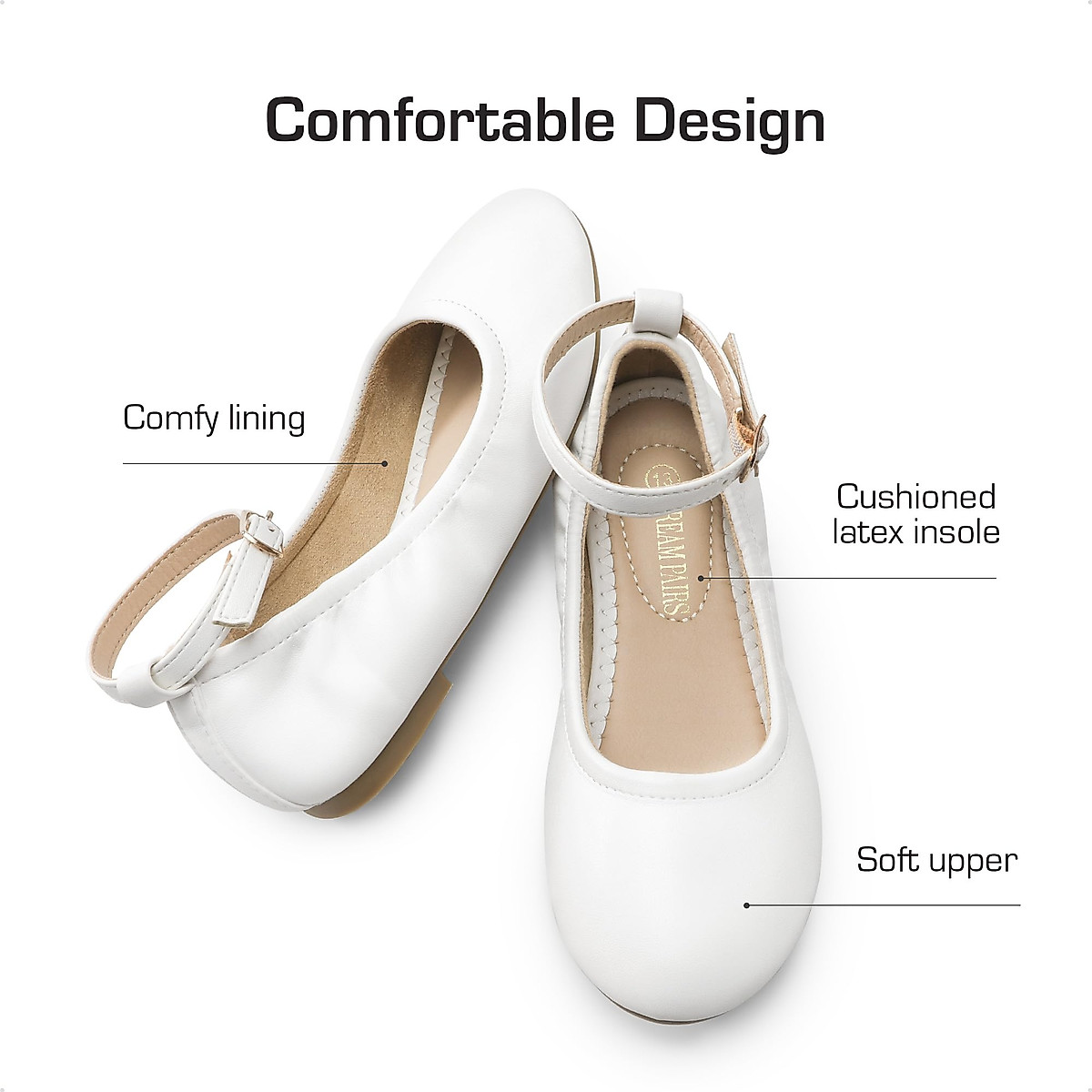 DREAM PAIRS Girls Dress Shoes Girl's Ballerina Flat Ankle Strap Ballet Flats for Toddler/Little Kid/Big Kid,Size 2 Little Kid,White,Sole-FINA-K