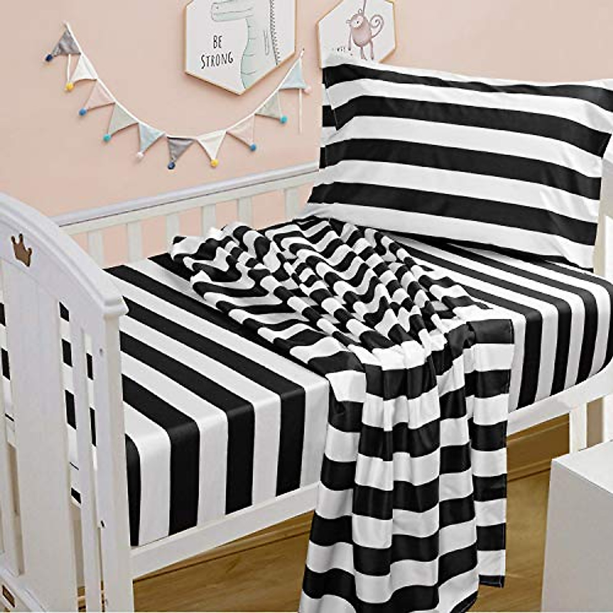 NTBAY 100% Brushed Microfiber Striped Fitted Crib Sheet, Super Soft and Cozy 28x52 Black and White Crib Sheet for Standard Crib and Toddler Mattresses, Boys, Girls, Unisex, 28x52 Inches