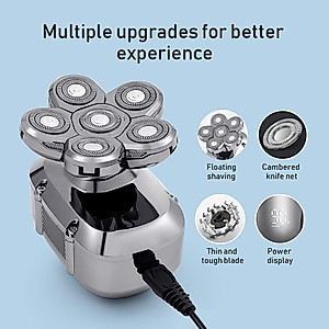 Bald Head Shavers for Men - 4 in 1 Electric Razor for Bald Men Wet and Dry, Floating Cordless USB Rechargeable Rotary Shaver Grooming Kit Beard Trimmer Waterproof Fast Charging with LED Display