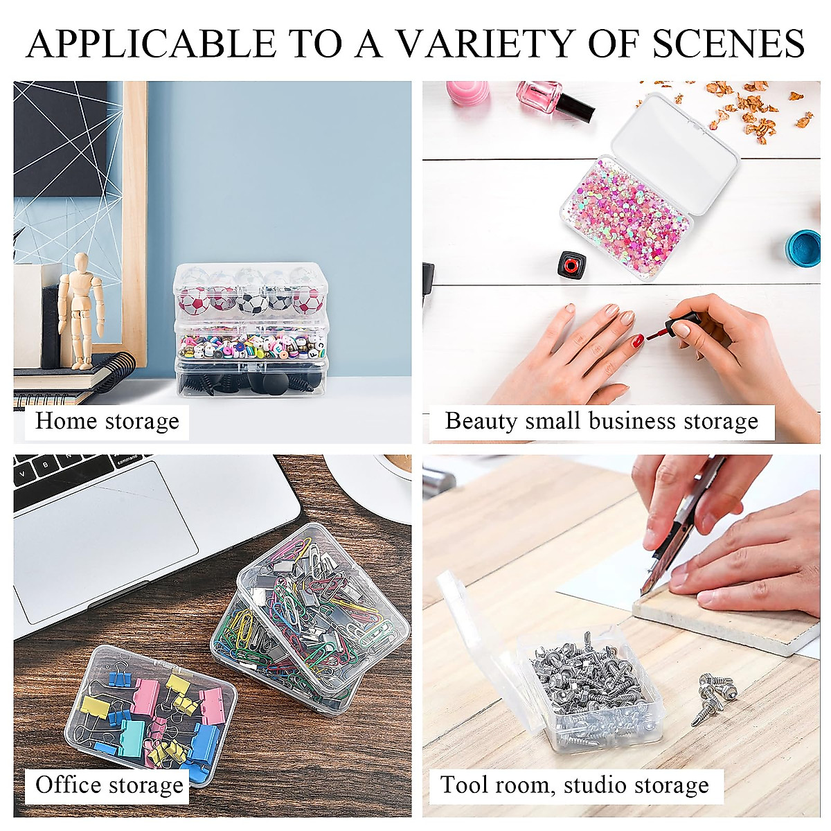 Lainballow 30 PCS Clear Plastic Beads Storage Containers, Small Storage Containers Box, Mini Plastic Case with Hinged Lids, Arts Crafts Storage Box for Beads Earplugs Pins Small Items (4 x 3 x 1)