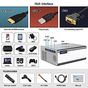 Mini Projector with WiFi Bluetooth,Smart Portable 1080 HD Projector,Outdoor Movie Home Theater Projector with HDMI USB VGA,Wireless Video Projector for iOS Android