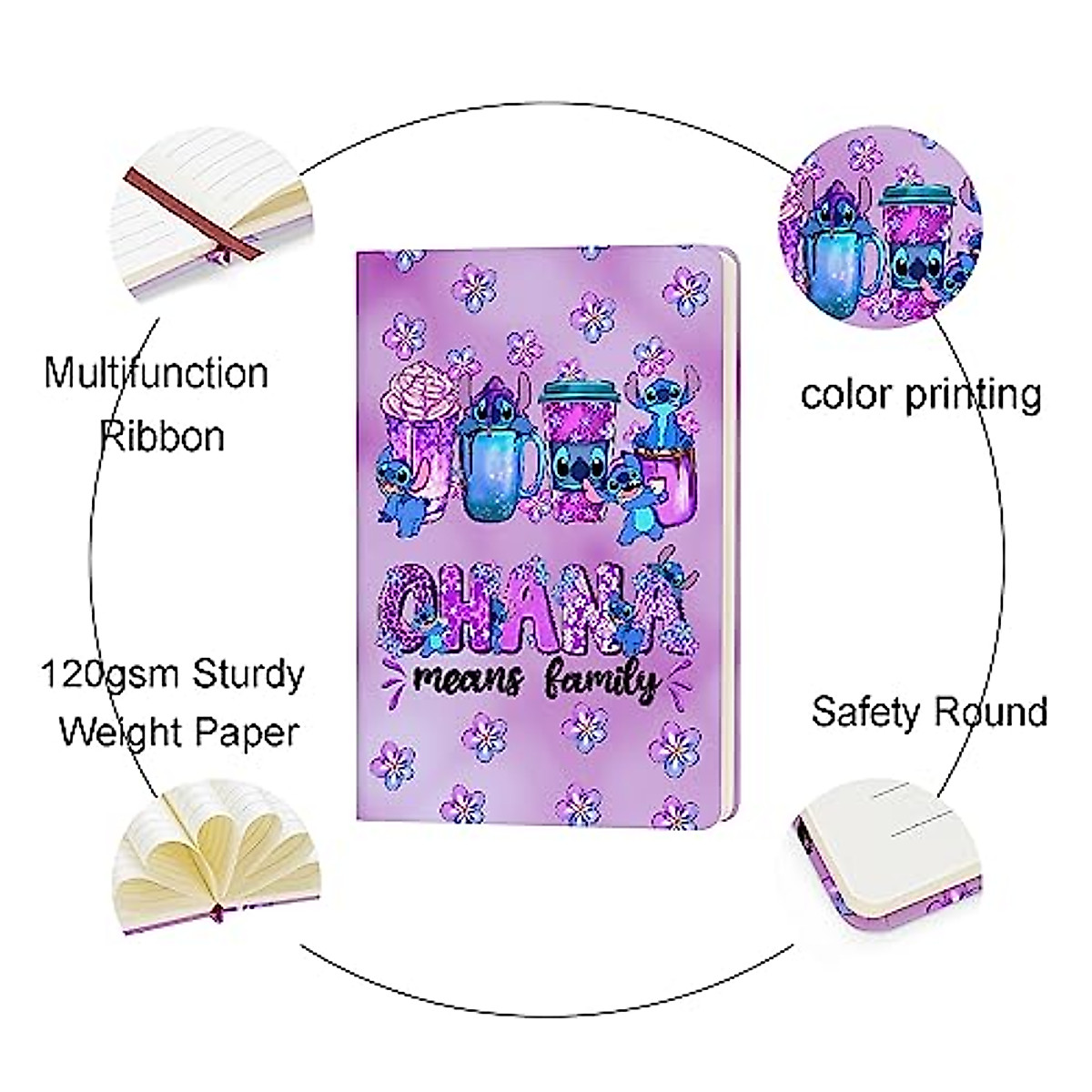 FYWZXED Stitch Lover Gifts Touch Me And I Will Bite You Leather Notebook Movies Lover Gift Birthday Gifts for Women Family Friends Graduation Gifts for Son Daughter (ohana means family)