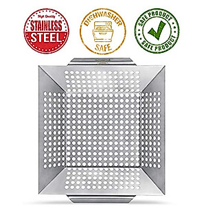 3 Pack Grill Baskets for Outdoor Grill, Heavy Duty Stainless Steel Vegetable Grill Basket, Grilling Basket for Veggies, Grilling Accessories for All Grills & Smokers - Grilling Gifts for Men