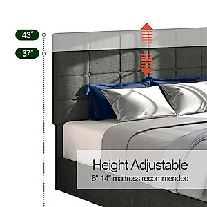 PIETFIU Modern Queen Bed Frame with Adjustable Headboard and 4 Storage Drawers,Linen Upholstered Platform Bed Frame with Solid Wood Slat and Button Tufted Design,No Box Spring Needed (Queen)