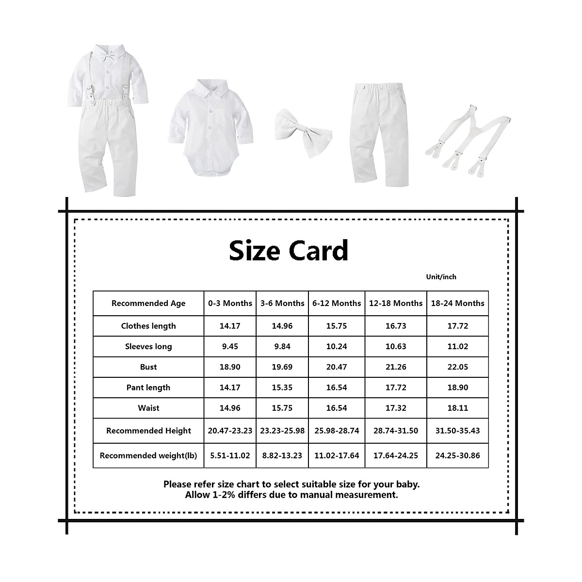 BabyMars Christening Clothes Wedding Tuxedo Outfit Baby Boys Formal Suit Gentleman Bowtie Long Sleeve Suit(White Suspenders,3-6 Months)