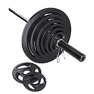 CAP Barbell OSH3-300 300 Lb Olympic Set (Includes 7' bar), Grip Plate Set