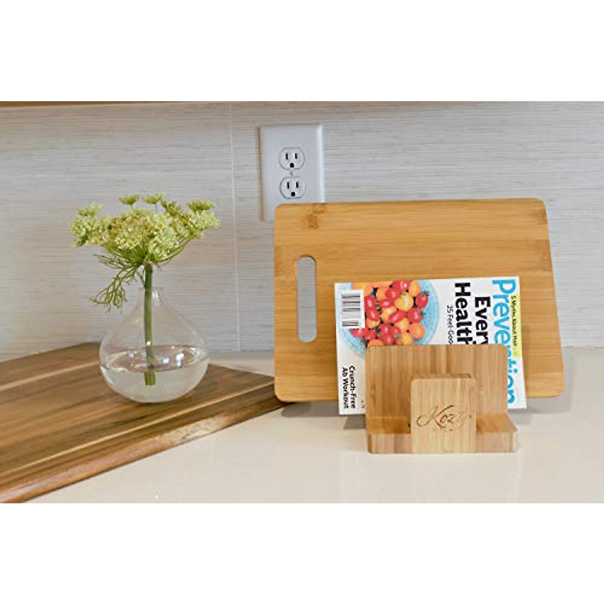 Cutting Board Organizer Natural Bamboo Kitchen Pantry Rack Cabinet Organizer for Cutting Board, Dish, Bakeware, Plate, Pot Lid, Cook Books, Book Stand Holder by: Kozy Kitchen 