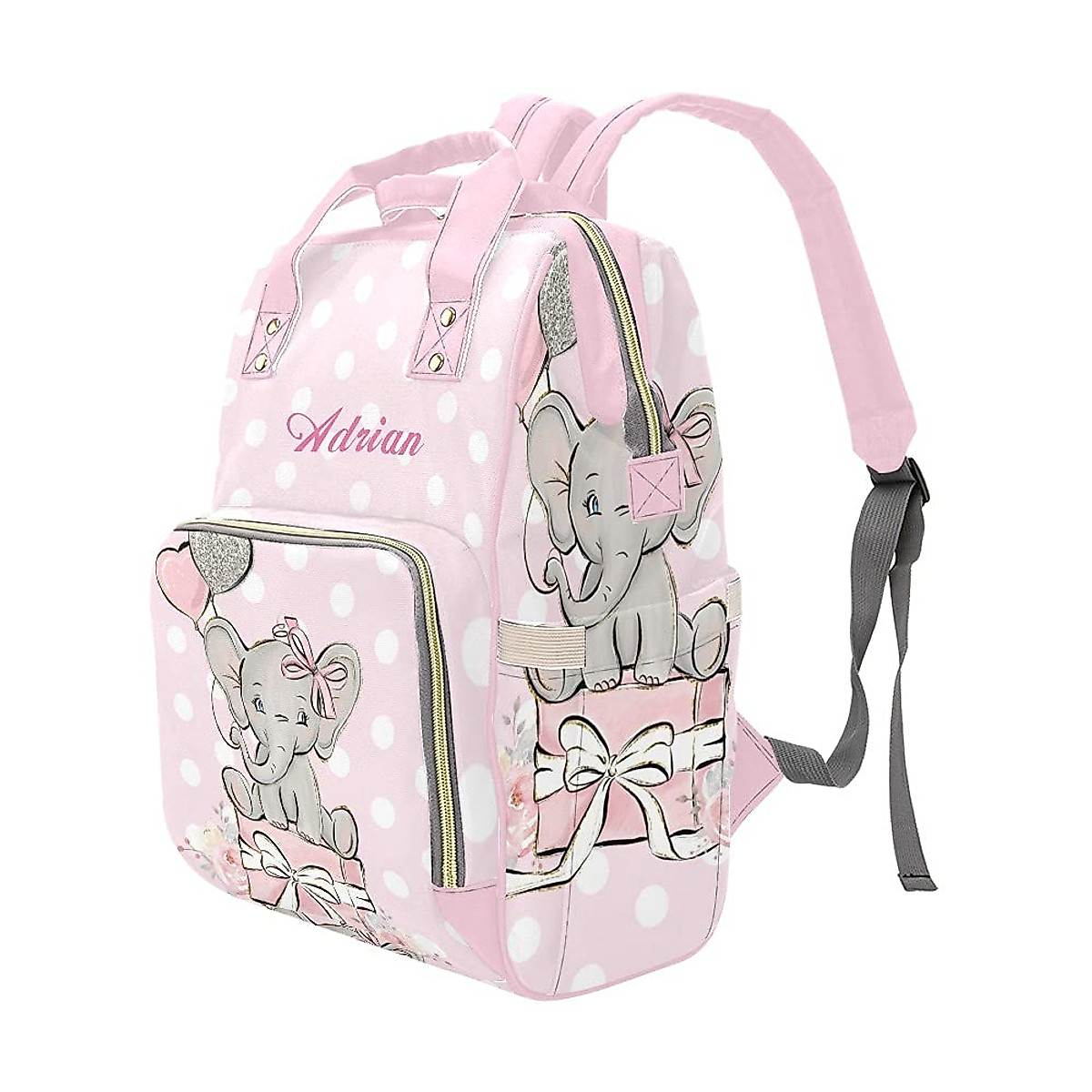 XOZOTY Personalized Elephant Diaper Bag Backpack with Name Custom Nursing Baby Bags Shoulders Travel Bag Daypack