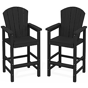 SERWALL Tall Adirondack Chairs Set of 2, HDPE Bar Height Outdoor Chairs, Wood-Like Adirondack Bar Stools for Patio, Balcony, Porch, Black