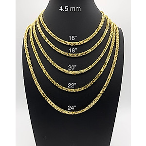 JEWELHEART 14K Gold Square Wheat Chain 4.5mm Braided Yellow Gold Necklace Real Gold Chains For Men Diamond Cut Gold Chain Necklace For Women with Lobster Clasp 24"