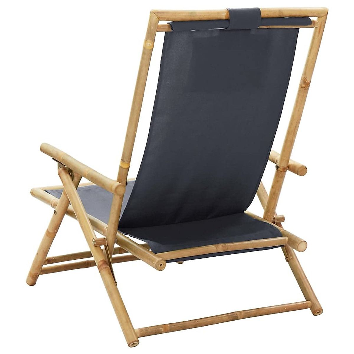 WEMYUFURN Reclining Relaxing Chair Dark Gray Bamboo and Fabric, Patio Dining Chairs, Bar Stools, Outdoor Seating for Outdoor Relaxation and Entertaining in Your Backyard or Poolside