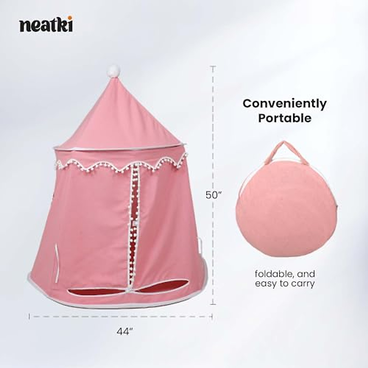 Neatki 43" x 43" x 51" Kids' Indoor Playhouse with Mat, Collapsible and Portable Princess Castle Tent, Ideal for Room Furniture (Pink)