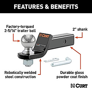 CURT 45041 Trailer Hitch Mount with 2-5/16-Inch Ball & Pin, Fits 2-Inch Receiver, 7,500 lbs, 2-In Drop