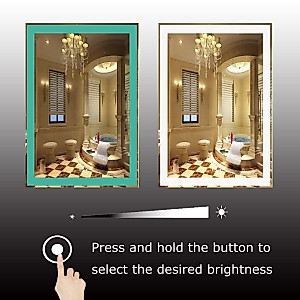 VOXITA LED Bathroom Mirror 28x22 inch Dimmable Anti-Fog Lighted Vanity Mirror, White Light/Warm Light by Optional Easy Hanging Vertical or Horizontal LED Mirror