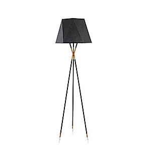 Floor lamp Hardware Floor Lamp PVC Fabric Lampshade Floor Light American Creative Tripod Standing Lamp Bedroom Living Room Bedside Floor Light (Color : Black)