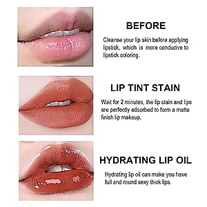 5 Colors Lip Stain Set, Long Lasting Waterproof Peel Off Lip Tint with Lip Oil and Empty Spray Bottle Kit, Transferproof Non-stick Cup Liquid Lipstick Matte Finish Lip Makeup for Women, 0.67 oz