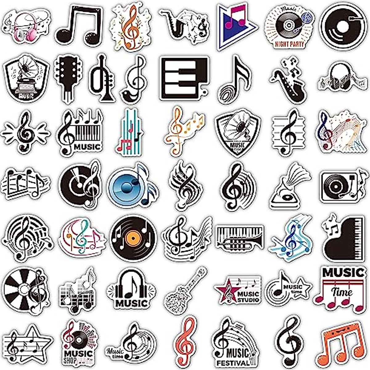 50Pcs Music Stickers for Water Bottles Vinyl Musical Note Stickers for Kids Waterproof Music Stickers for Laptop Guitar Hydroflask Scrapbooking Journaling