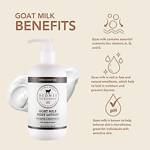 Dionis - Goat Milk Skincare Scented Lotion (8.5 oz) - Moisturize Dry Skin, Great For All Skin Types, Made in the USA - Cruelty-free and Paraben-free (Unscented)