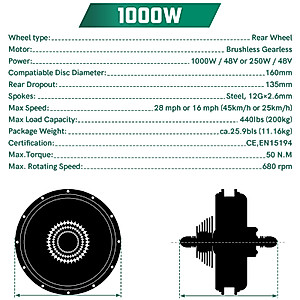 Voilamart Electric Bicycle Kit 26" Rear Wheel 48V 1000W E-Bike Conversion Kit with LCD Display, Cycling Hub Motor with Intelligent Controller and PAS System for Road Bike(without Battery)